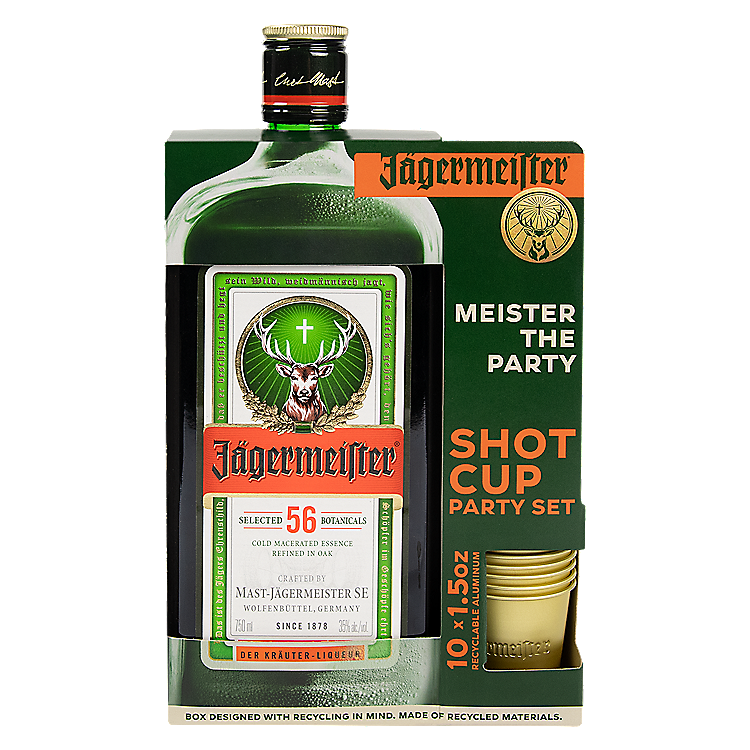 JAGERMEISTER HERBAL LIQUEUR 70 W/ ALUMINUM SHOT CUP 750ML – The Booze ...